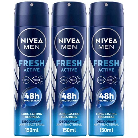 NIVEA MEN Antiperspirant Spray for Men Fresh Active 150ml Pack of 3 price in UAE | Carrefour UAE ...