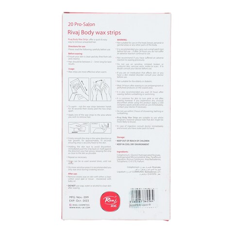 Buy Rivaj Uk Instant Hair Removing Reusable Wax Strips (Pack of 20 ...