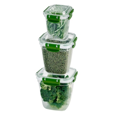 Buy Dunya 30836 Master Square Storage Containers 3 Pieces Green/Clear ...