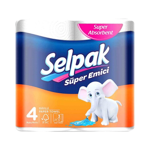 Selpak 3 Ply Kitchen Towel White 4 Rolls price in UAE | Carrefour UAE ...