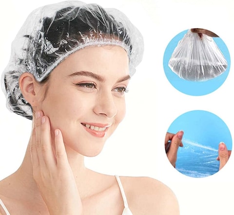 Buy Disposable Shower Caps 100 Pcs Plastic Elastic Bath Cap Plastic Caps for Bath Shower Hair Caps for Women Spa Home Use Hotel and Hair Salon Online Carrefour UAE