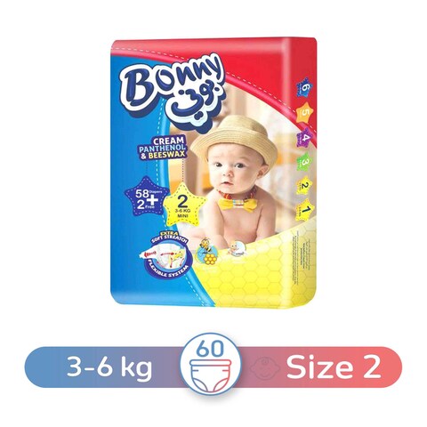 Buy Bonny Baby Diapers Mini Size 2 - 58+2 Diaper Online | Carrefour Egypt