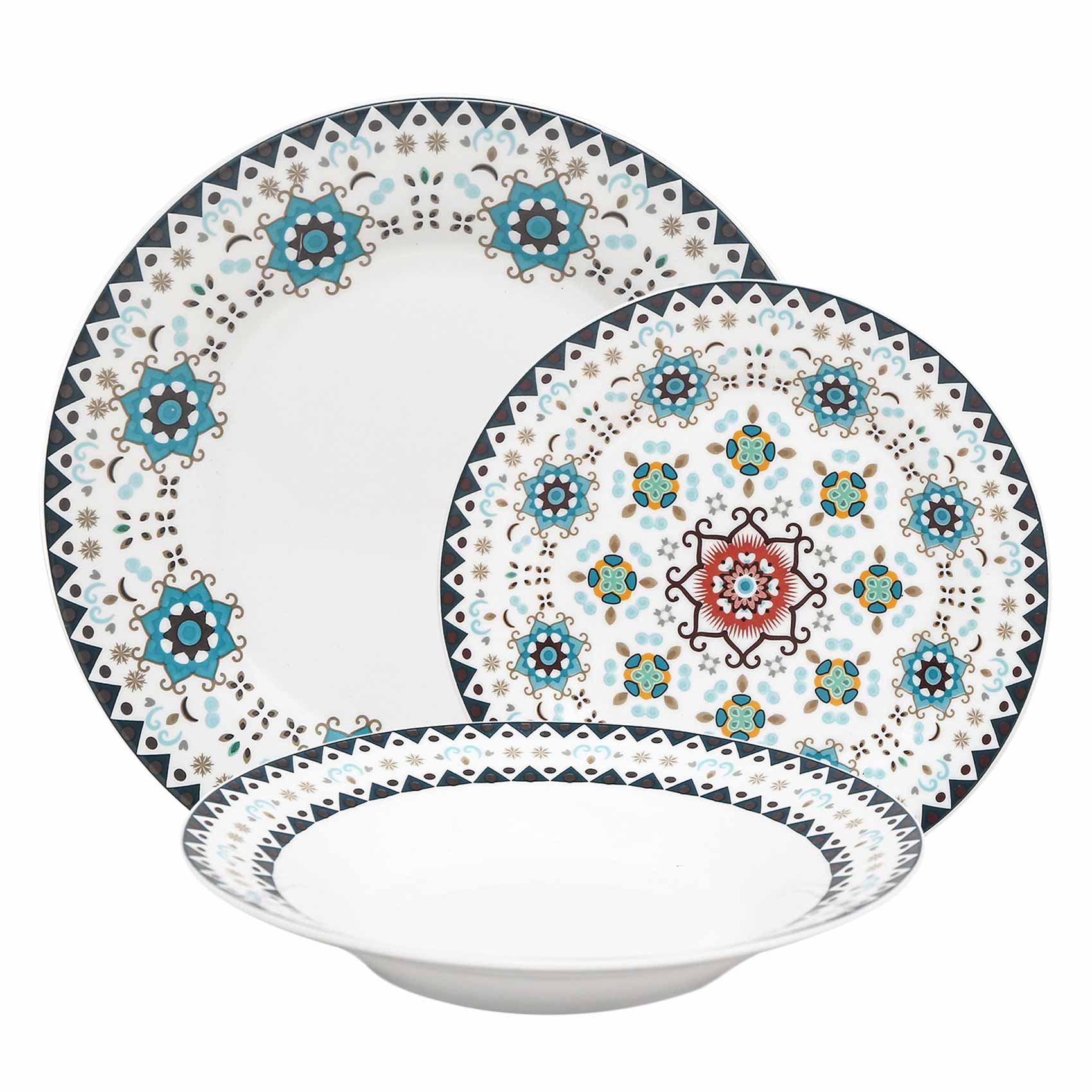 Buy Printed Rim Shape Dinner Set of 12 Multicolour Online | Carrefour KSA