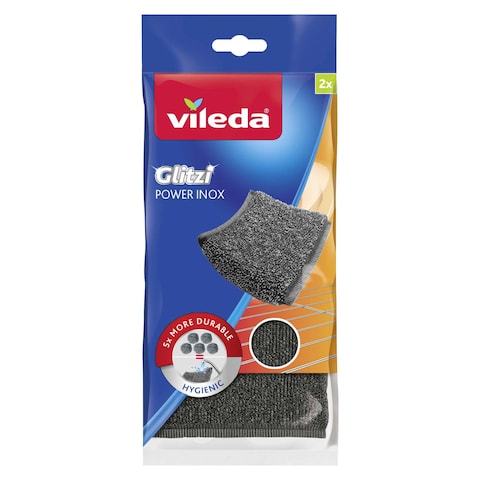 Vileda Glitzi Power Inox Dishwashing Metallic Scourer Silver 2 PCS ...